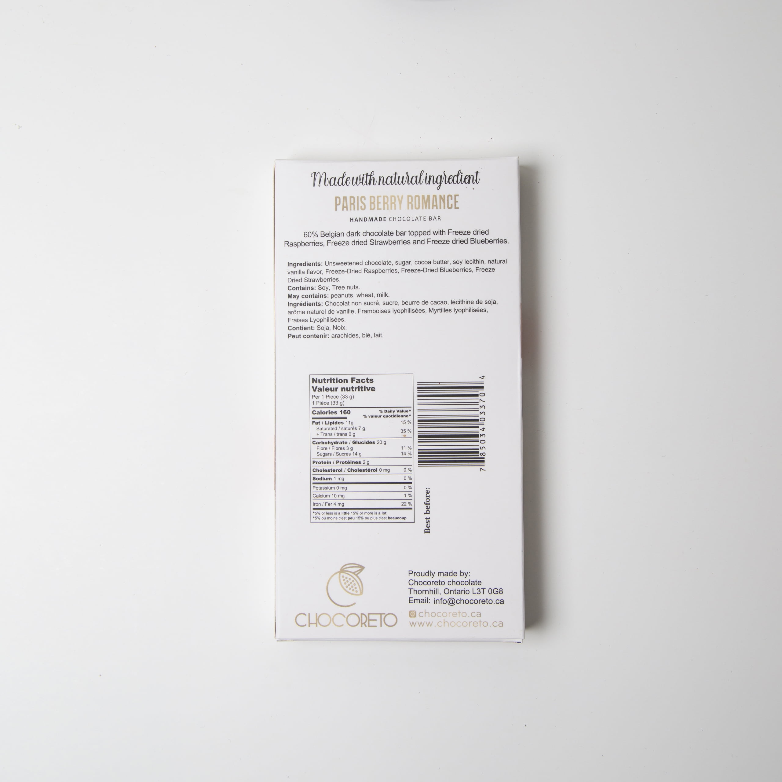 The Delicious Paris Berry Romance Chocolate Bar - Chocoreto