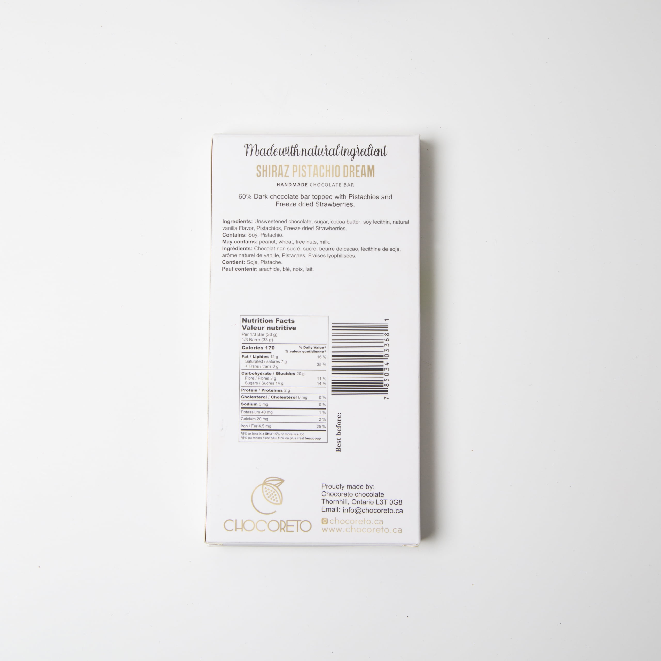 The Delicious Shiraz Pistachio Dream Chocolate Bar - Chocoreto