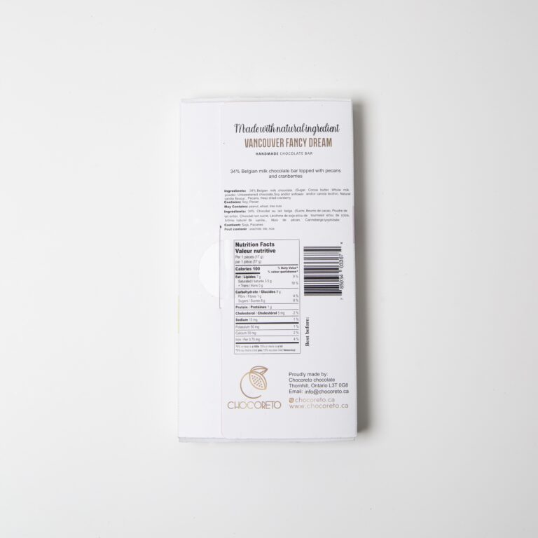 Vancouver Fancy Dream Chocolate Bar – Belgian Milk Chocolate with ...